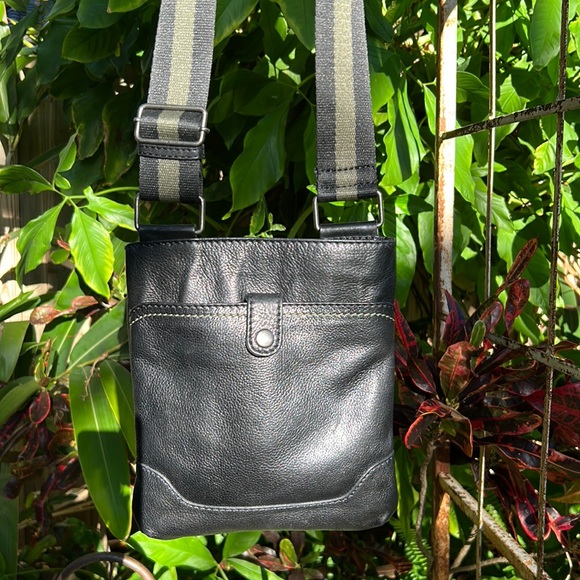 Bags | Black Leather Made In India Crossbody Bag With Black And Khaki ...